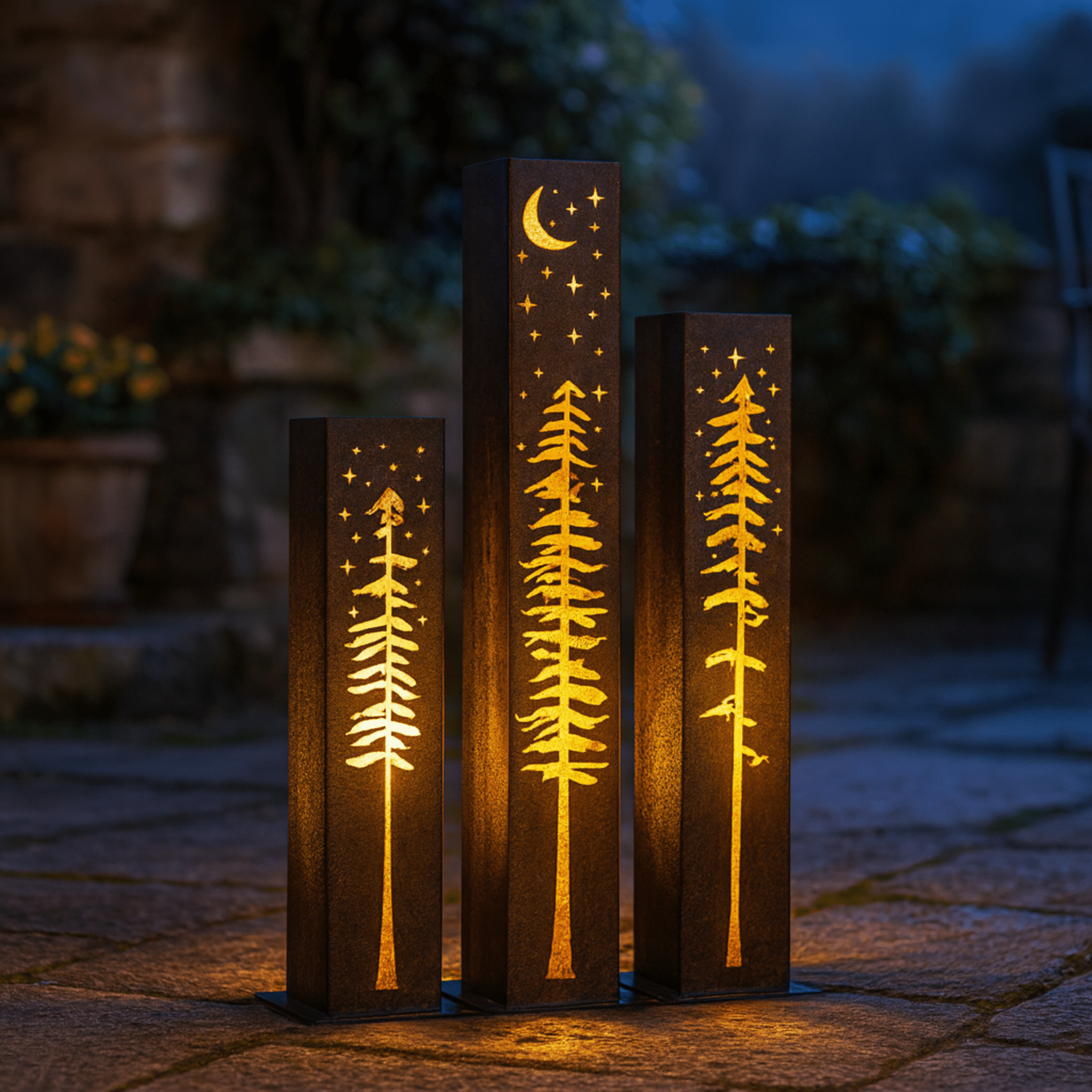 XL Pine Night Sky Solar Luminary Pillar | Steel – Bluedot Living Collection