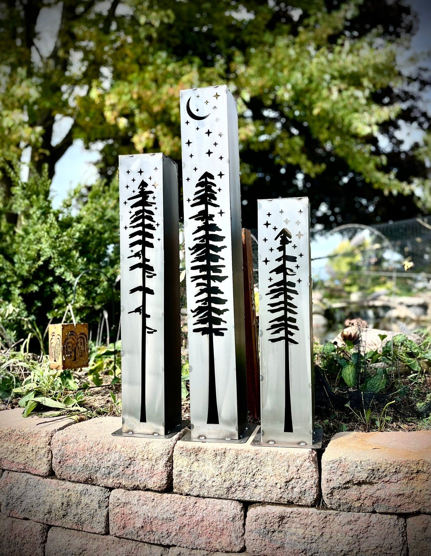 XL Pine Night Sky Solar Luminary Pillar | Steel – Bluedot Living Collection